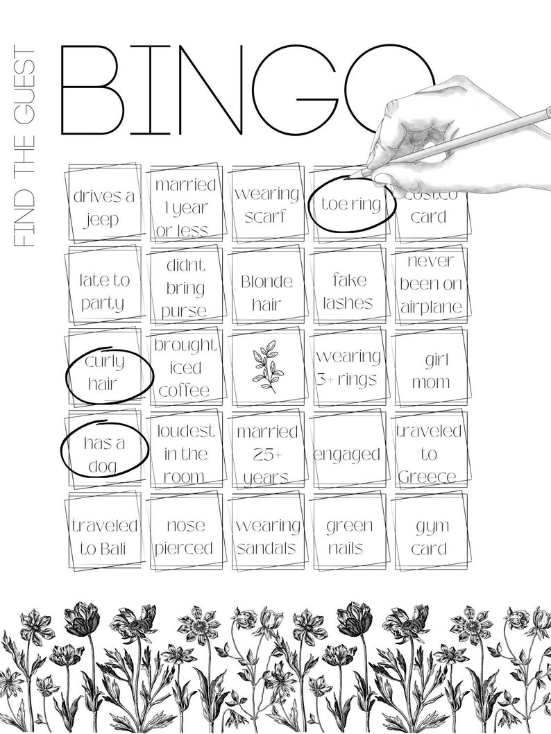 Find the Guest Bingo, Floral Bingo, Boho Bingo, Bridal Shower Bingo ...