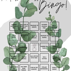 Find the Guest Bingo, Bridal Shower Game, Bachelorette Party Game, Baby ...