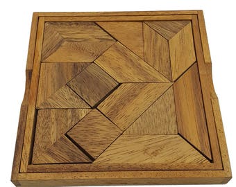 Wooden Toy : Tangram Long Box Wooden Puzzle Brain Teaser The | Etsy