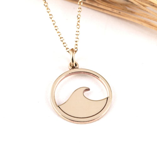 14k Solid Gold Wave Pendant Ocean Wave Pendant - Etsy