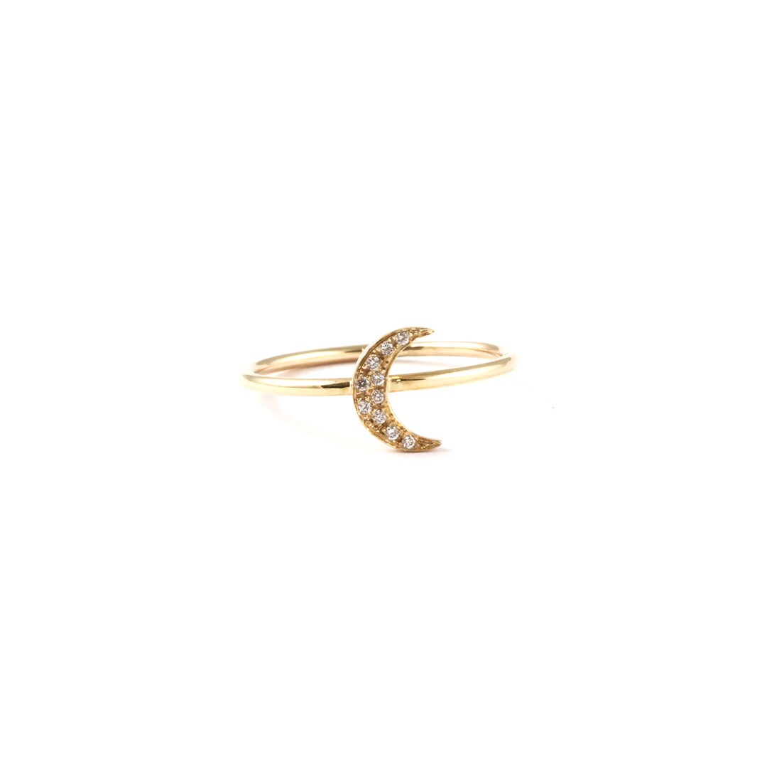 Gold Diamond Moon Ring, Anniversary Gift for Wife, Ring With Diamonds ...