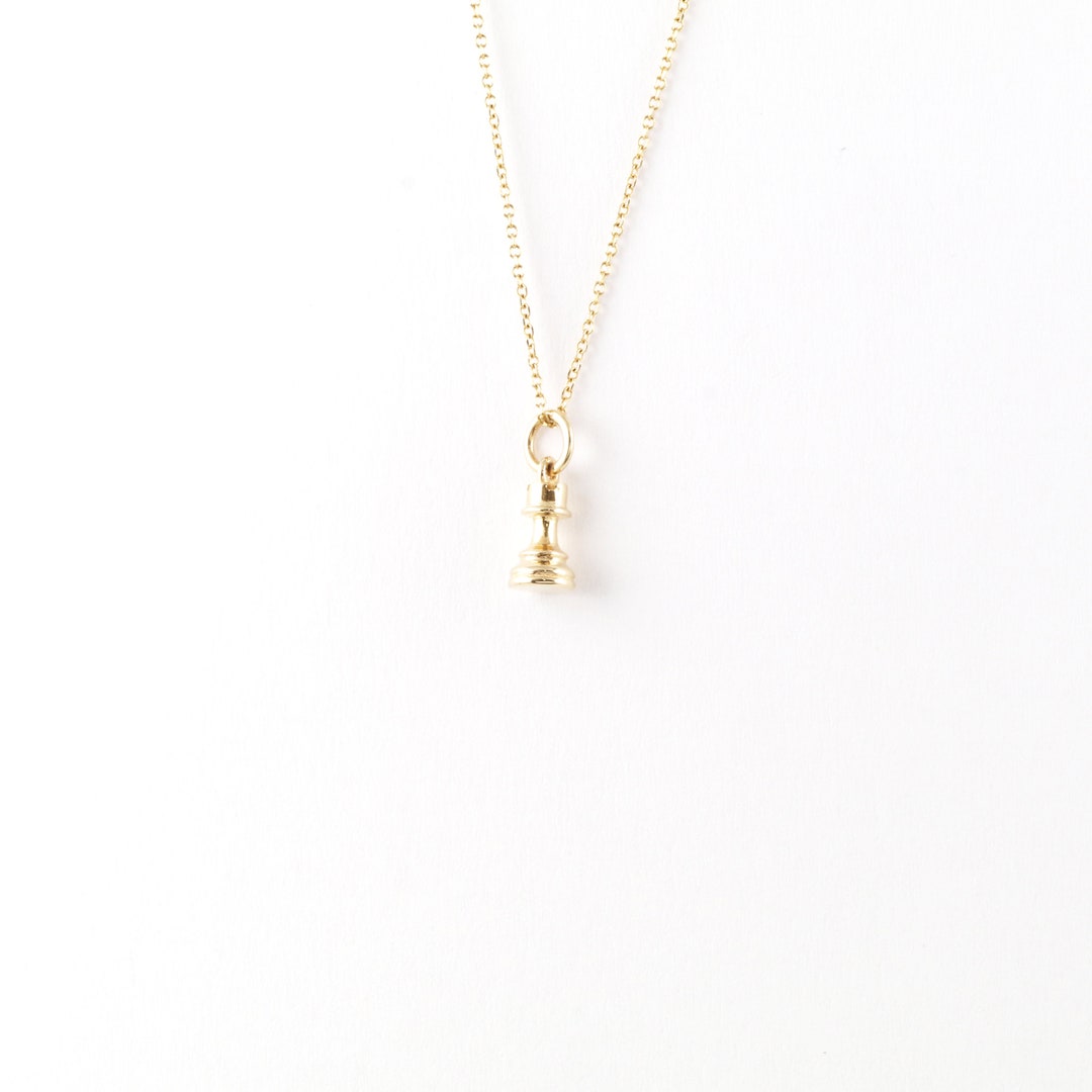 Solid Gold Tiny Chess Rook Necklace: 14K Chess Piece Charm - Etsy