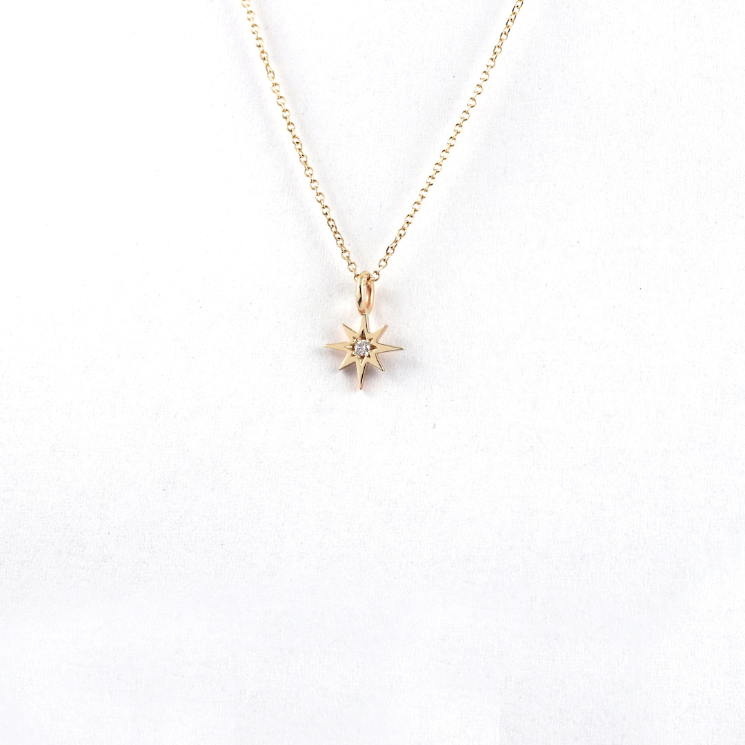 Solid Gold Diamond North Star Pendant Necklace (9K, 14K, 18K) - Etsy
