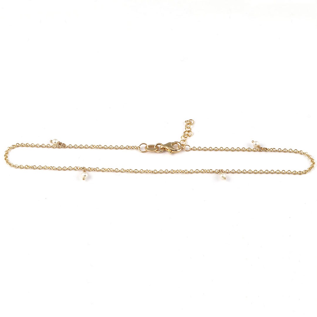 Solid Gold Anklet With White Pearls, Tiny Pearls Anklet, Summer Style ...