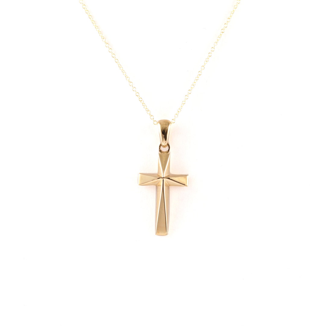 14K Gold Corners Cross Pendant: Christening Baptism Necklace - Etsy