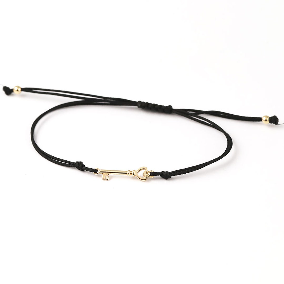 Solid Gold Key Bracelet,key Bracelet, Love Key Bracelet, Cord Bracelet ...