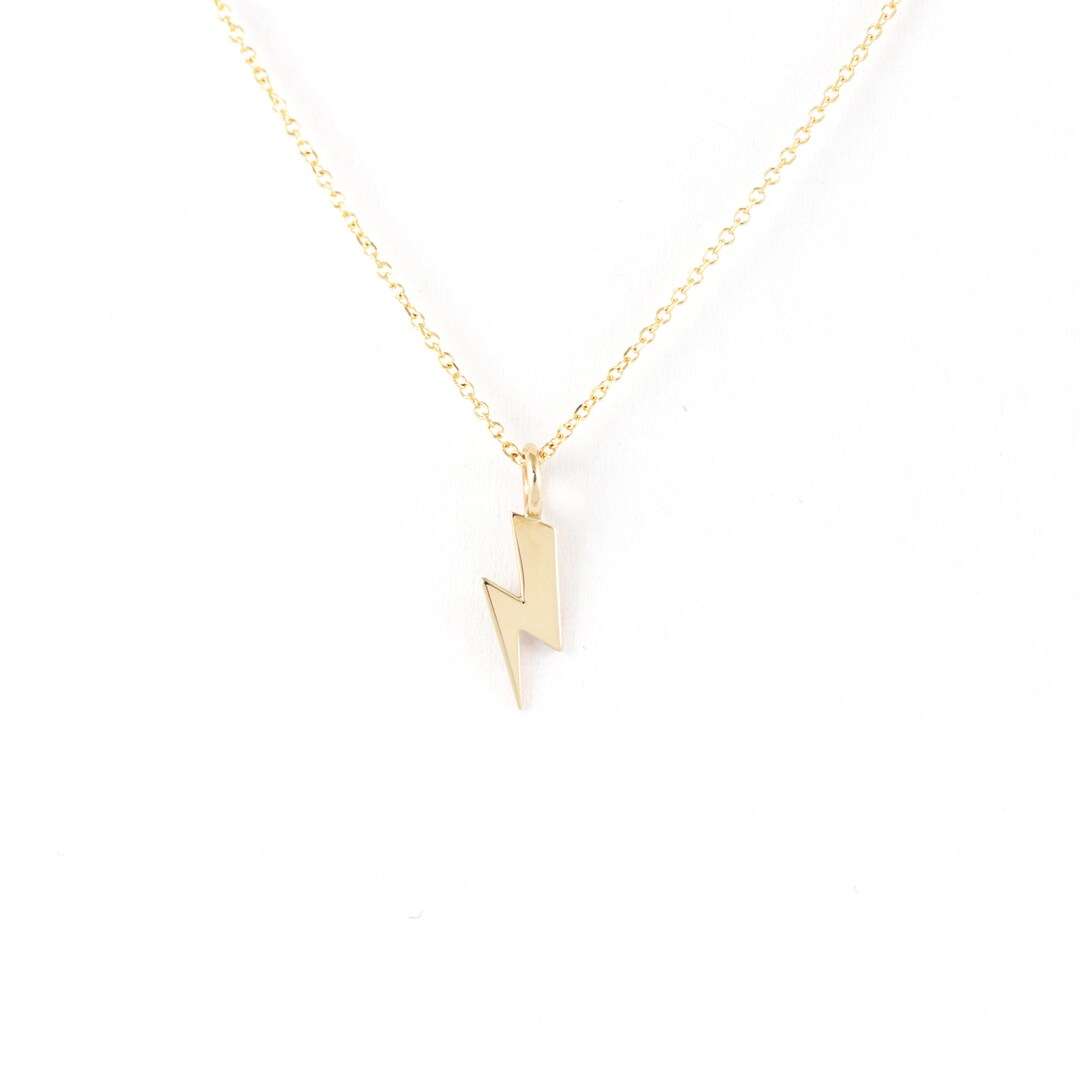 Solid Gold Thunder Necklace, Lightning Bolt Pendant, Power Symbol Jewel ...