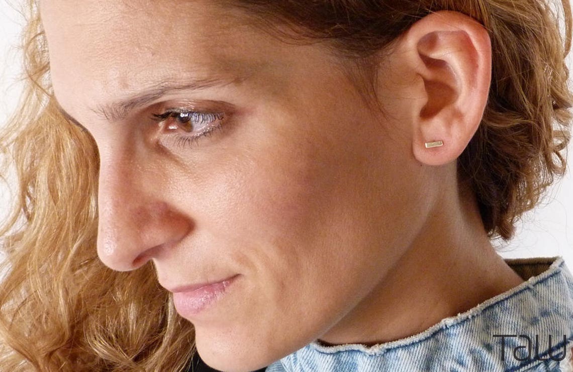 Solid Gold Rectangle Stud Earrings: Minimalist Geometric Jewelry - Etsy