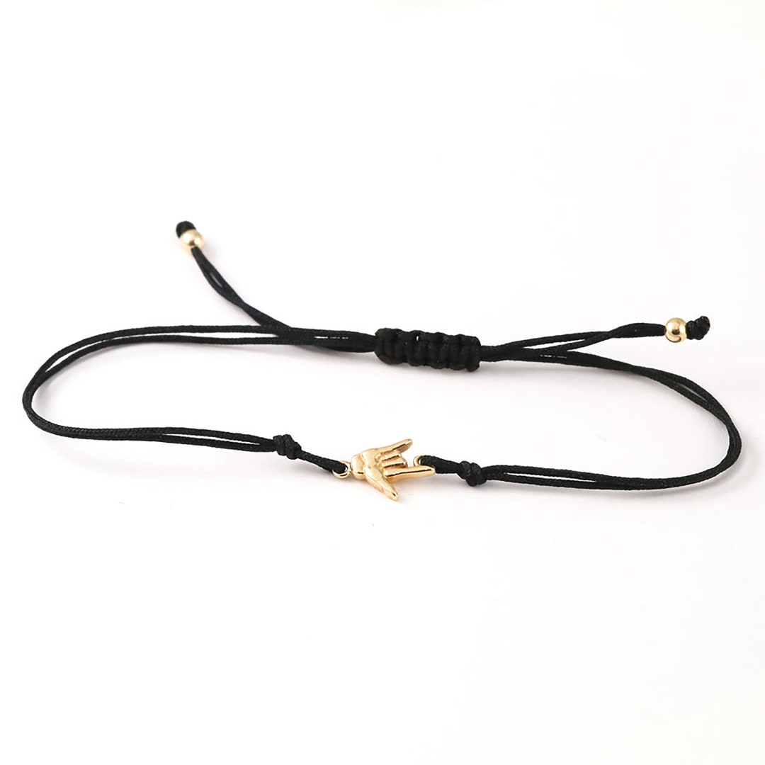 Solid Gold ASL Love Bracelet, Sign Language Bracelet, Gold Hand Cord ...