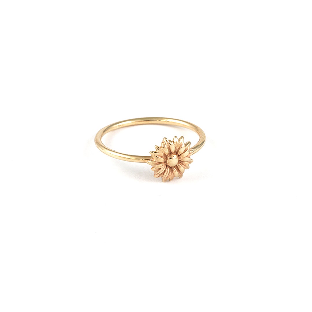 Solid Gold Flower Ring, Floral Design Ring, Sunflower, Cute Gift for ...
