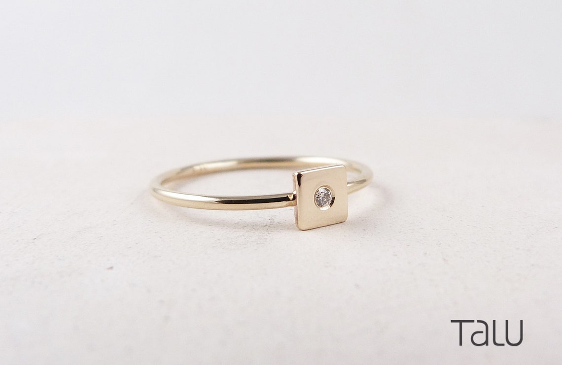 Simple Band With Gold Square With a Small Diamond Gold Shape - Etsy