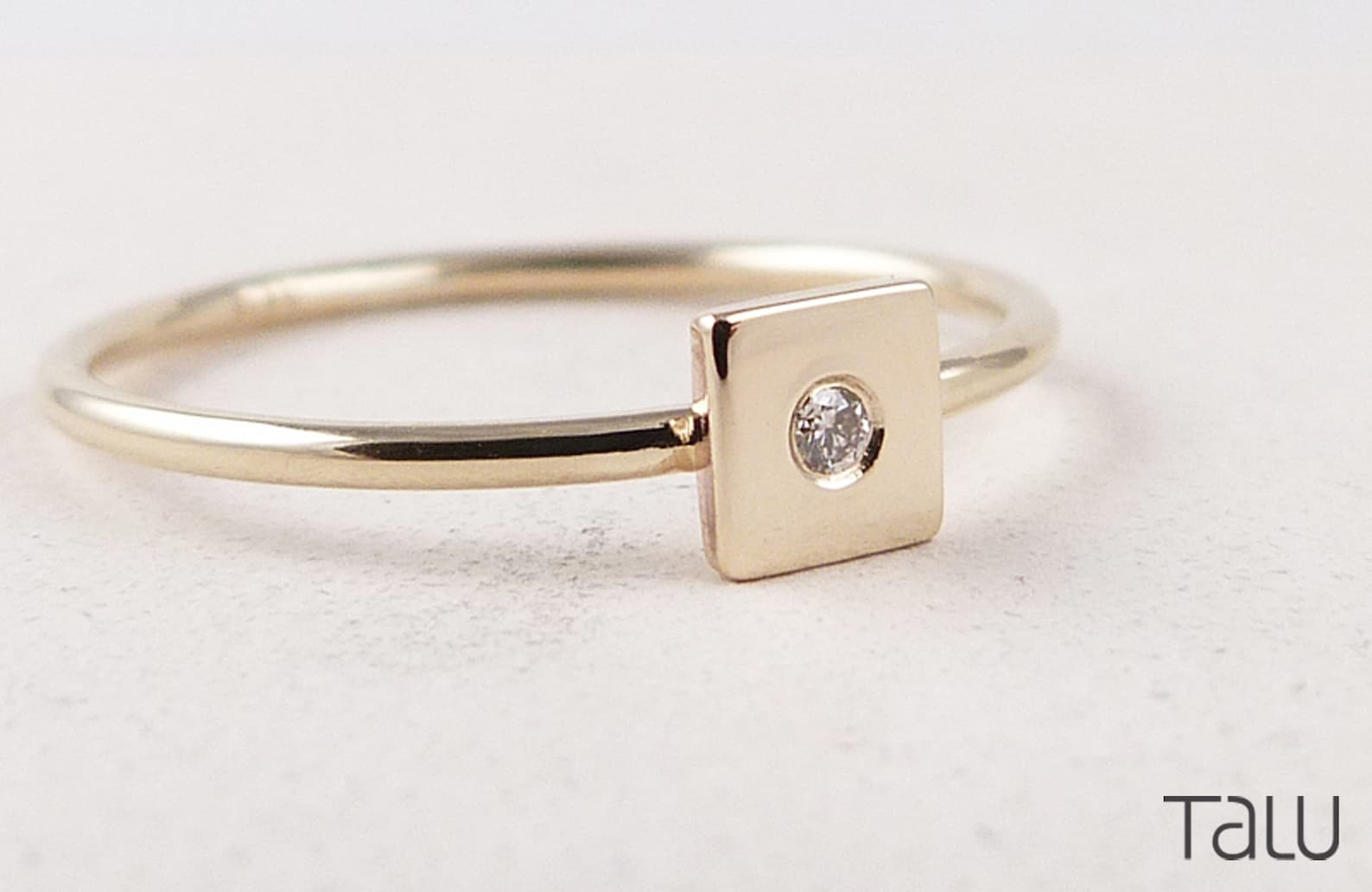 Simple Band With Gold Square With a Small Diamond Gold Shape - Etsy