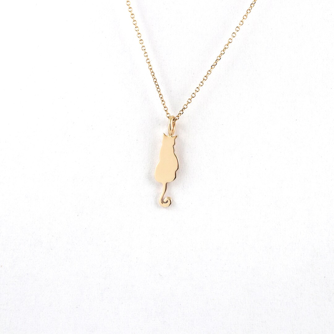 Solid Gold Cat Necklace, Feline Charm Charm, Elegant Cat Lover Jewelry, Perfect Gift for Her ...