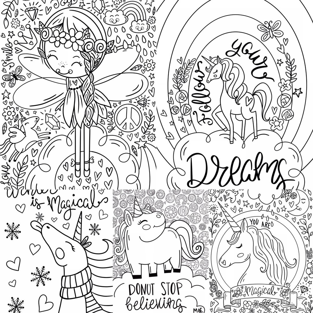 Magical Unicorn Coloring Pages - Etsy