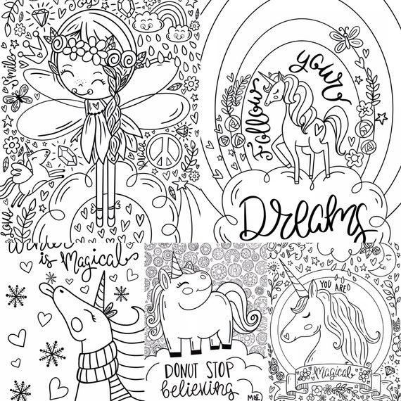 Magical Unicorn Coloring Pages | Etsy