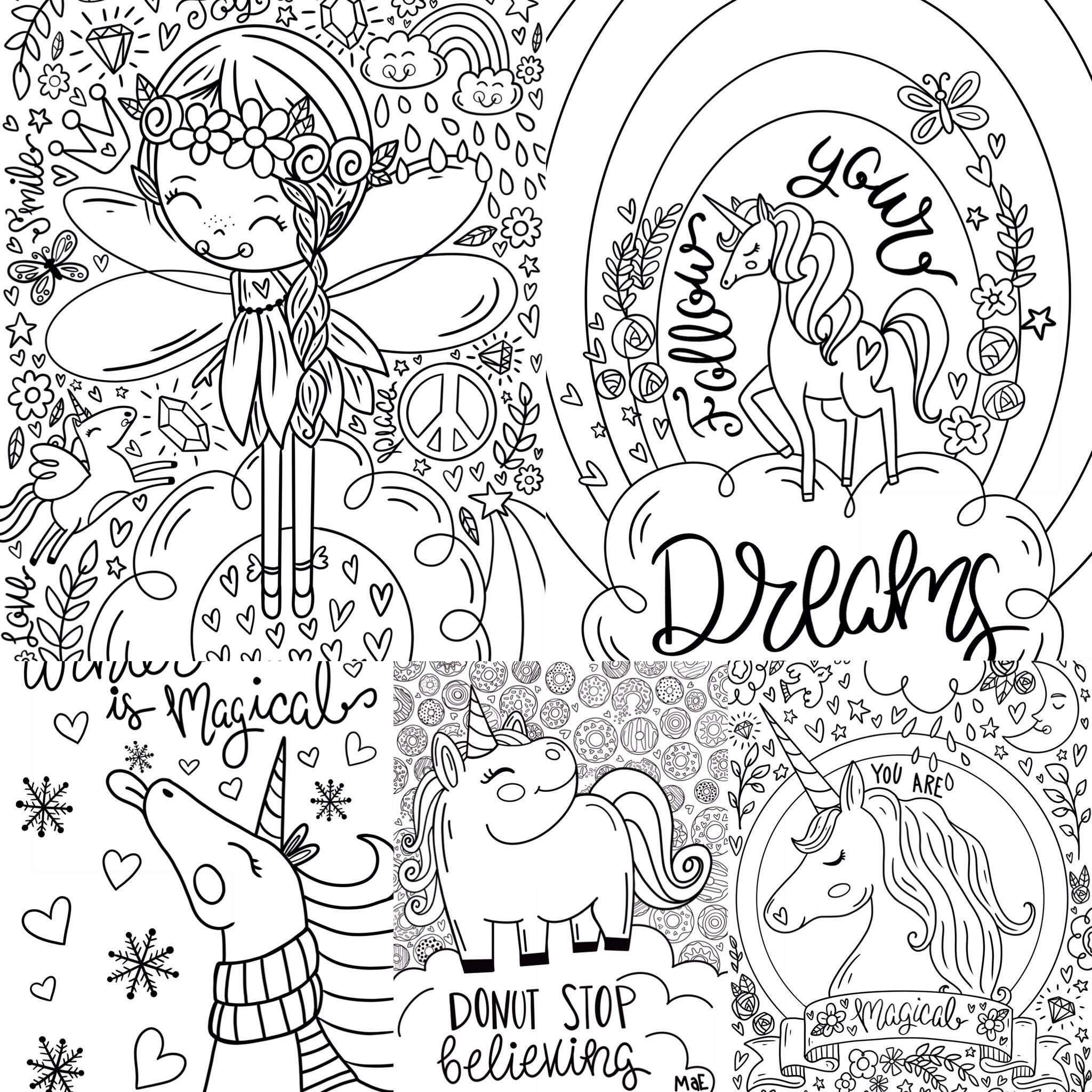 Magical Unicorn Coloring Pages - Etsy