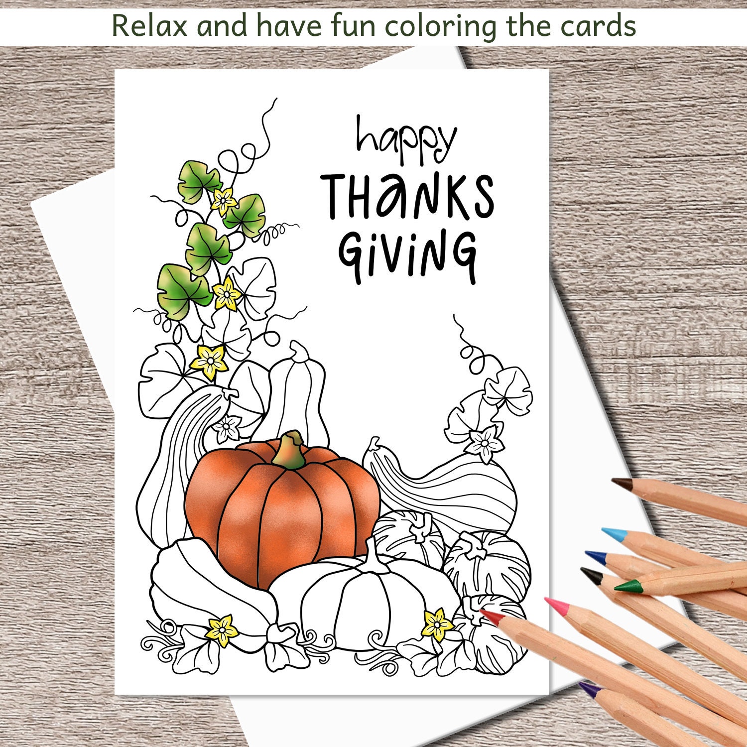 Printable Thanksgiving Coloring Cards, Instant Downloadable Cards to ...