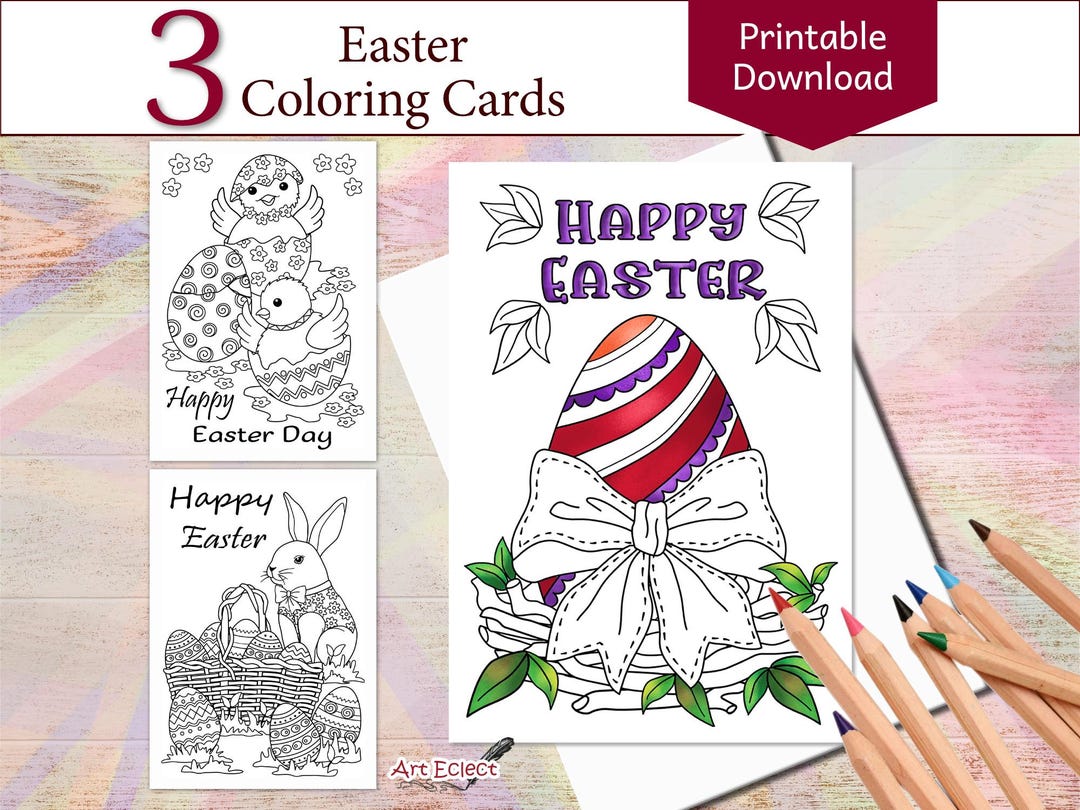 Printable Easter Coloring Cards, Instant Downloadable Cards to Print at ...