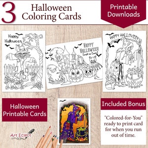 Printable Halloween Coloring Cards, Instant Downloadable Cards to Print ...