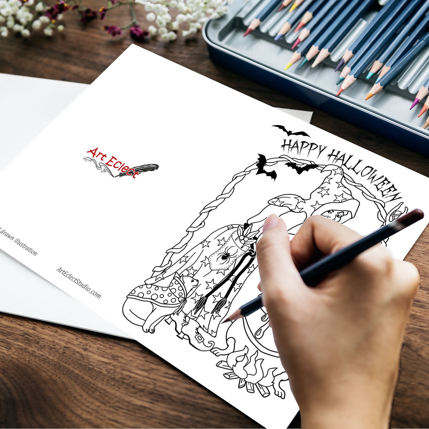 Printable Halloween Coloring Cards, Instant Downloadable Cards to Print ...