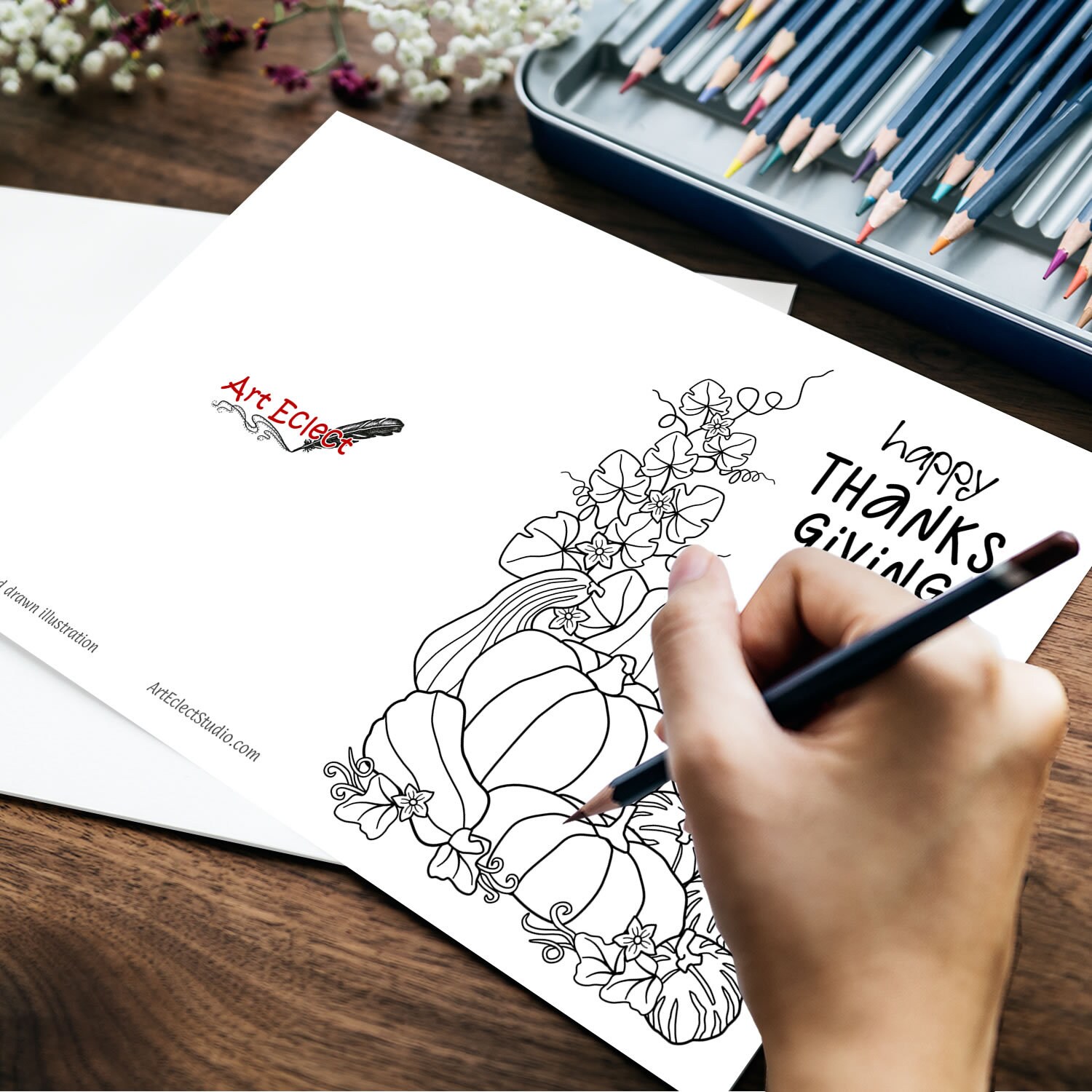 Printable Thanksgiving Coloring Cards, Instant Downloadable Cards to ...