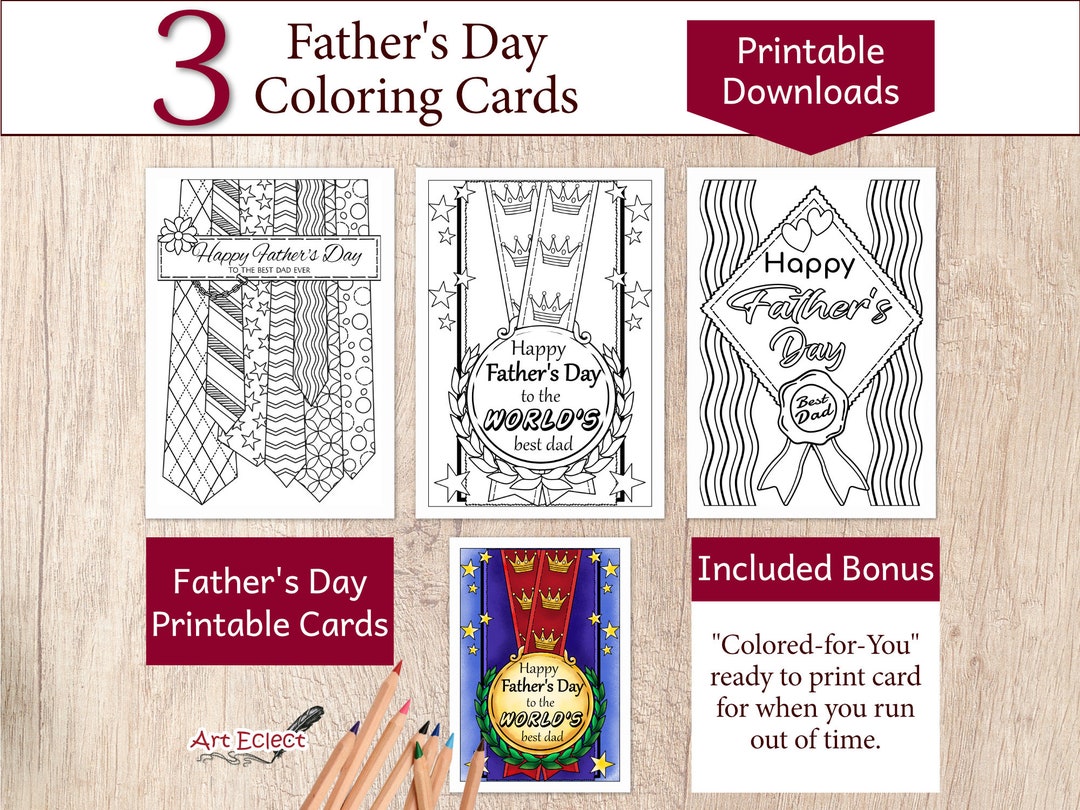 Printable Father's Day Coloring Cards, Instant Downloadable Cards to ...