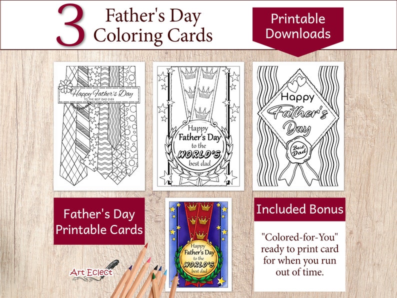 Printable Father's Day Coloring Cards, Instant Downloadable Cards to ...