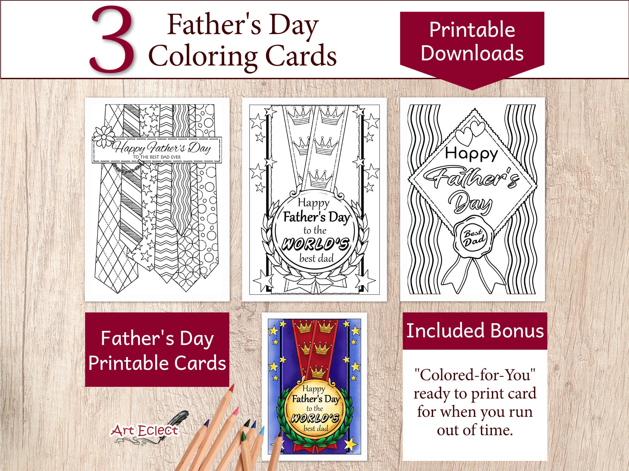 Printable Father's Day Coloring Cards, Instant Downloadable Cards to ...
