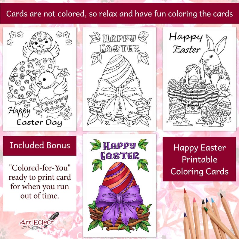 Printable Easter Coloring Cards, Instant Downloadable Cards to Print at ...