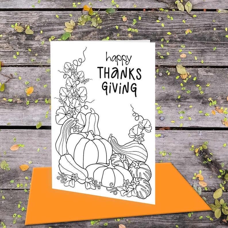 Printable Thanksgiving Coloring Cards, Instant Downloadable Cards to ...