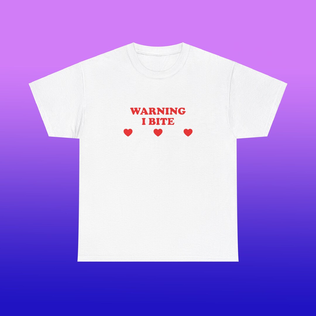 Warning I Bite Unisex Heavy Cotton Tee Y2K Iconic Funny It Girl Meme ...