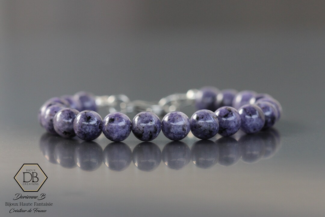 Bracelet Jaspe tacheté bleu indigo pour Femme. Fermoir et extension ...