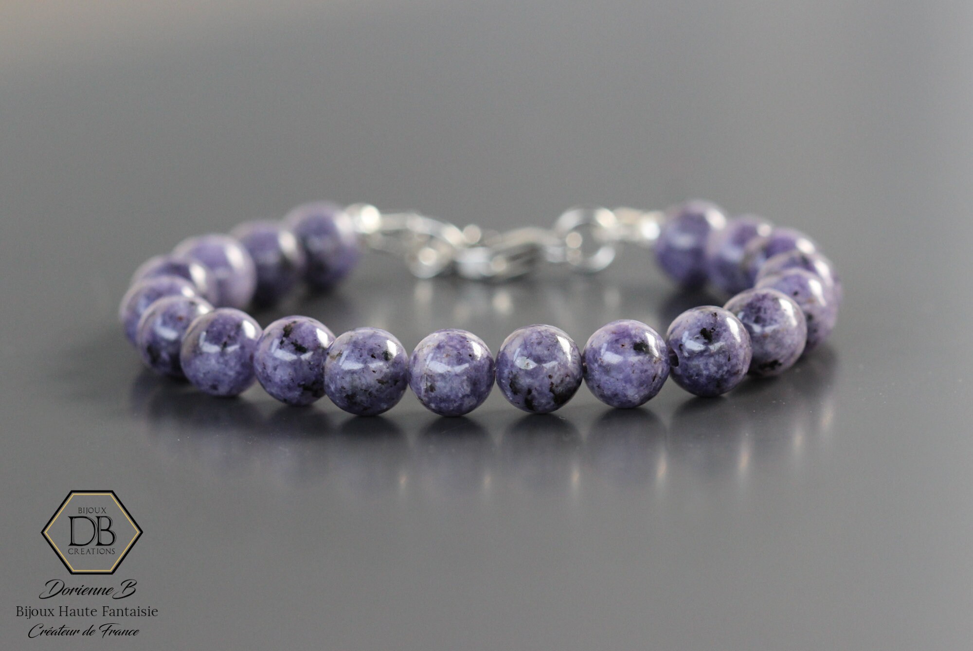 Bracelet Jaspe tacheté bleu indigo pour Femme. Fermoir et extension ...