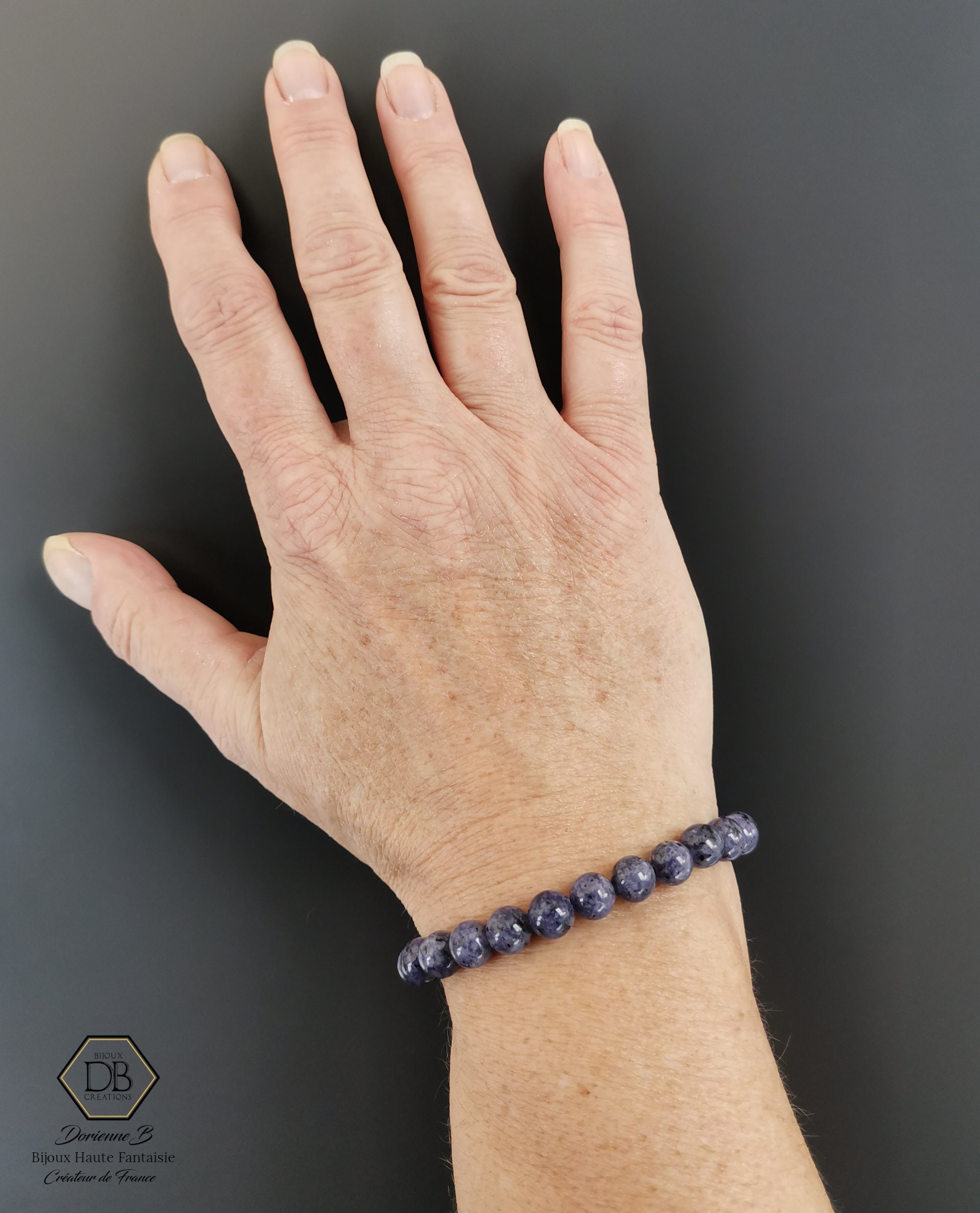 Bracelet Jaspe tacheté bleu indigo pour Femme. Fermoir et extension ...