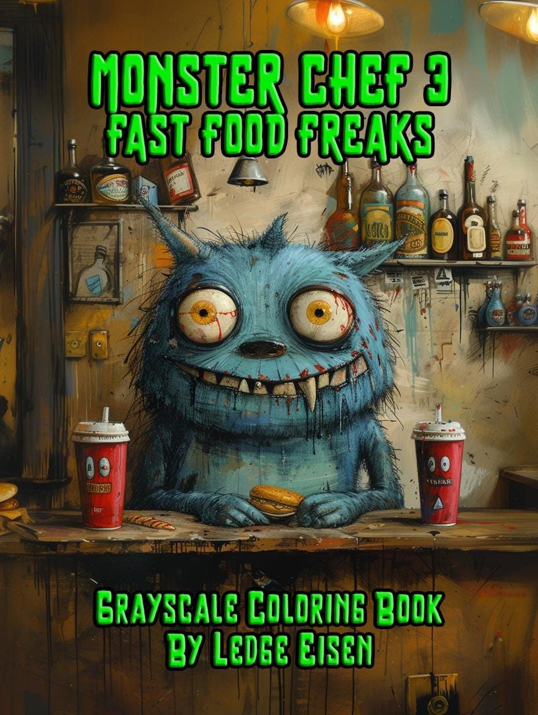 Monster Chef 3 - Fast Food Freaks Grayscale Colouring Book - Etsy