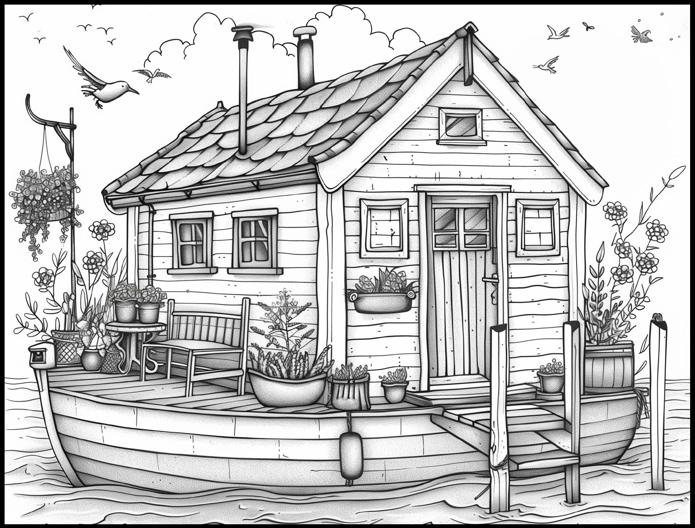 The Big Book of Tiny Houseboats Coloring Book - Etsy