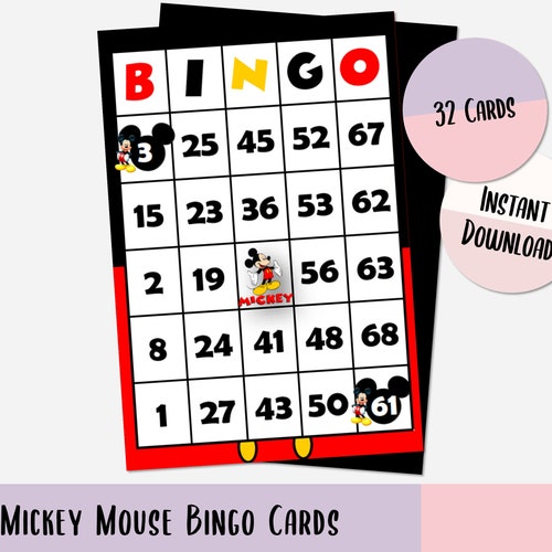 Mickey Mouse Bingo Game Printable 20 Different Cards | Etsy