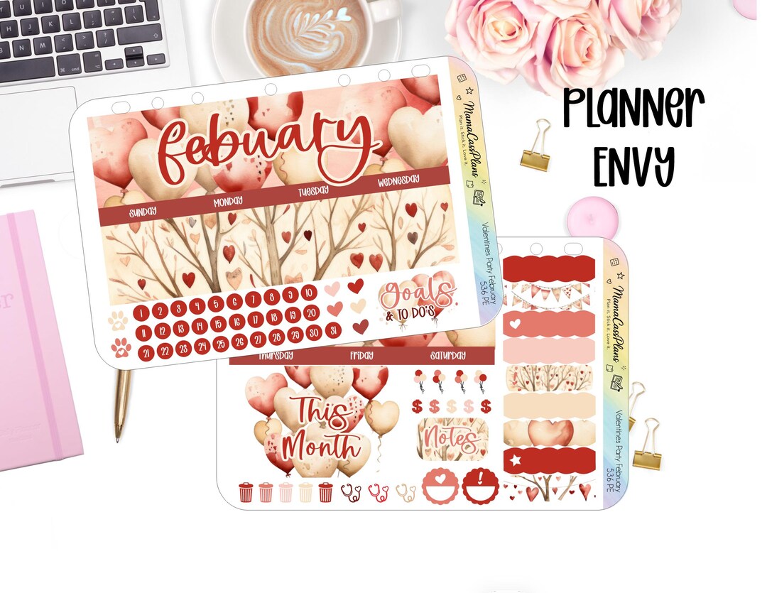 Valentines Party February Planner Envy Monthly Kit Planner Stickers - Etsy