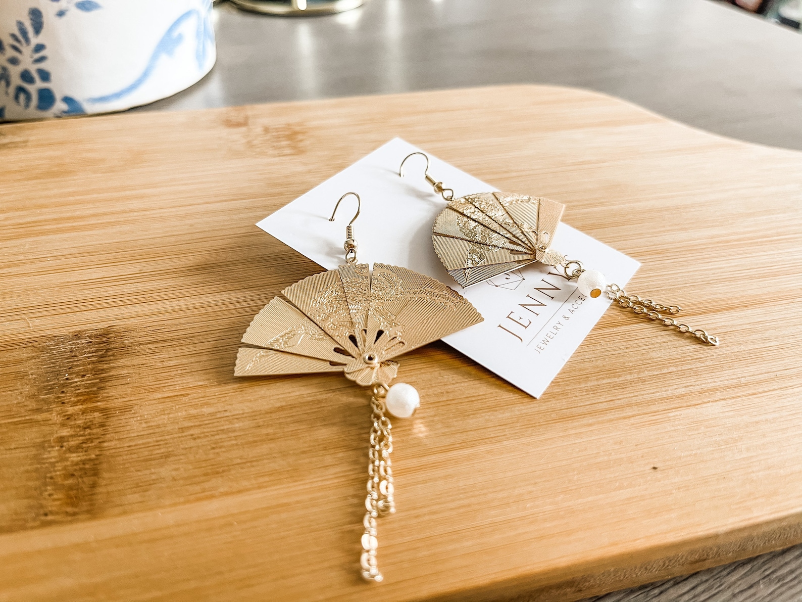 Oriental Folding Fan Earrings - Handheld Foldable Fan Earrings - Gold ...