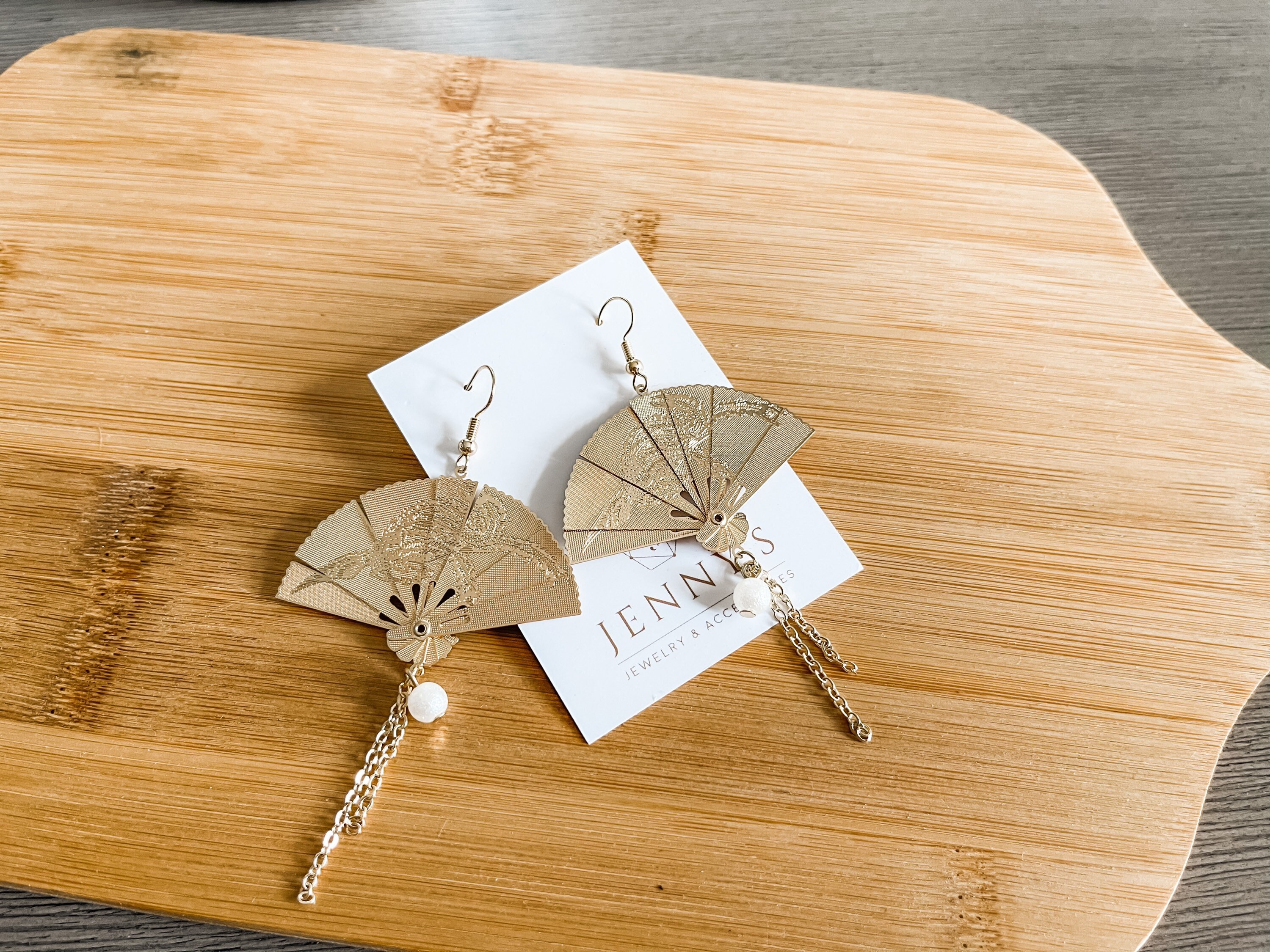 Oriental Folding Fan Earrings - Handheld Foldable Fan Earrings - Gold ...