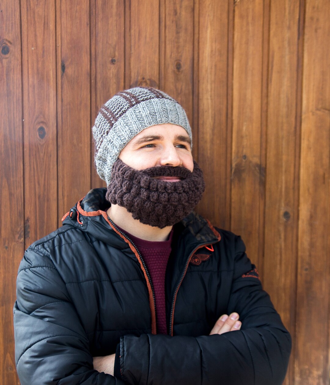 Mens Snowboard, Ski Mask and Beanie Funny Knitted Beard and Hat, Face ...