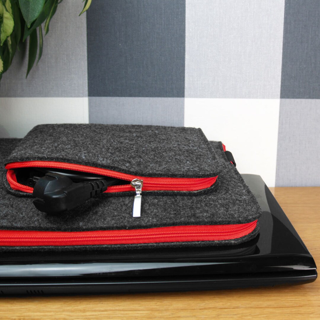 FELT LAPTOP SLEEVE MacBook Cover Dark Gray Felt Red Zipper - Etsy