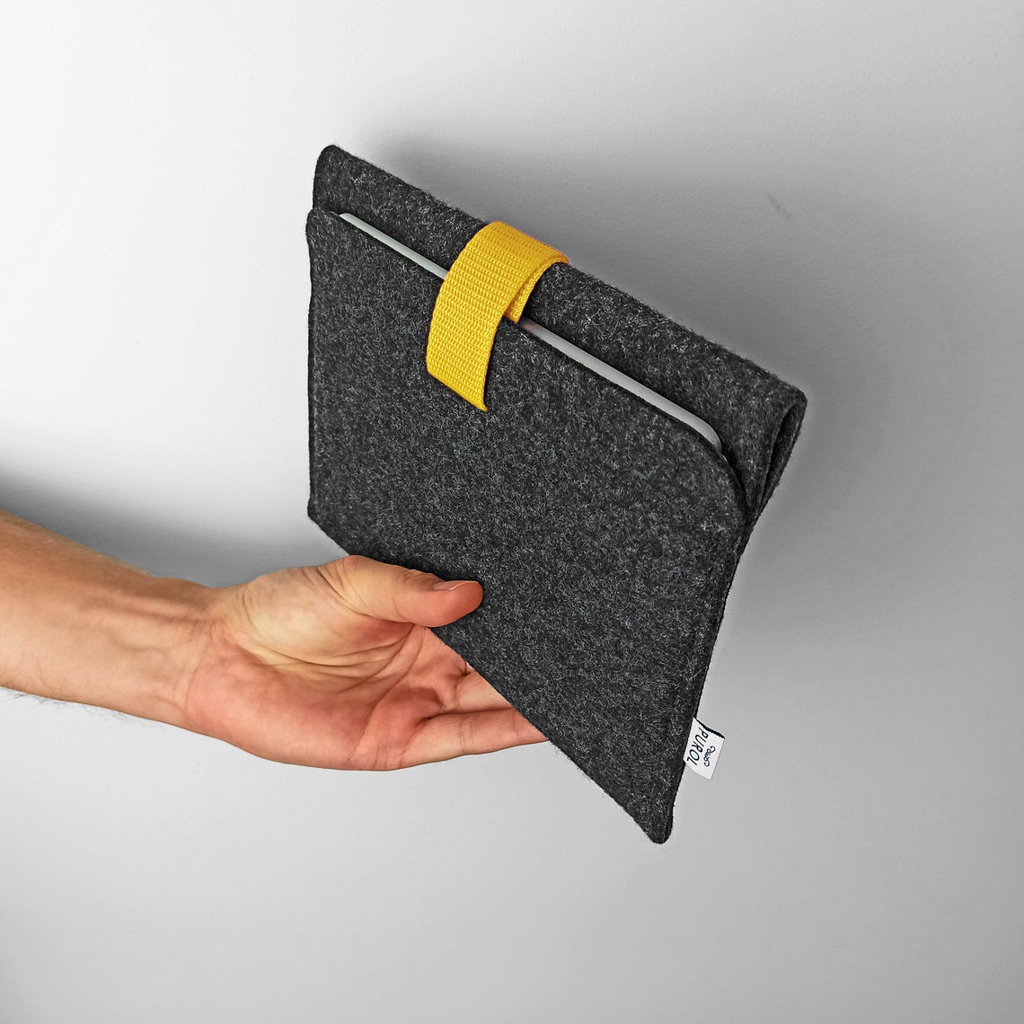 IPad Felt Sleeve Tablet Case Dark Grey Felt Yellow Buckle All Sizes ...
