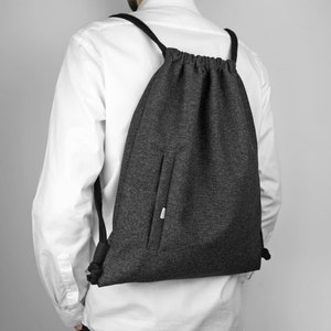 DRAWSTRING BACKPACK Vegan Sack Bag Urban Back Pack Hipster Dark Grey ...