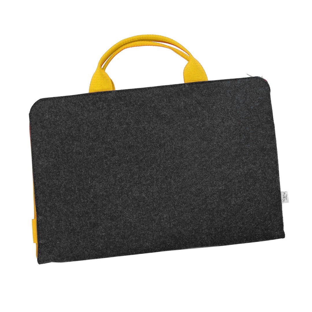 YELLOW HANDLE Grey Felt Laptop Sleeve MacBook Cover Yellow Zipper All ...