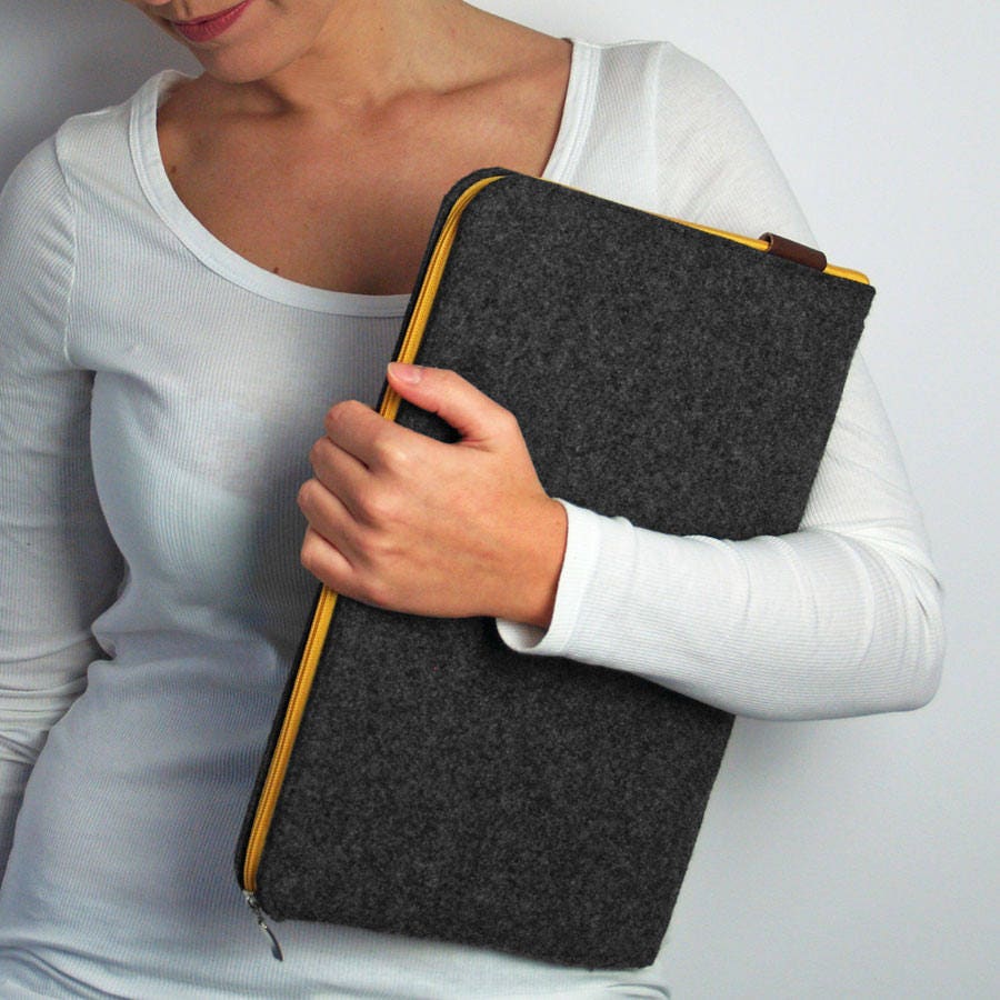 FELT LAPTOP SLEEVE 02 Macbook Cover Dark Gray With Yellow - Etsy