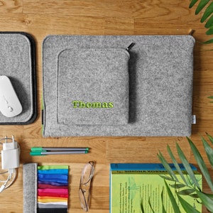PERSONALIZED MacBook SLEEVE Grey Felt Laptop Case With Embroided Name ...