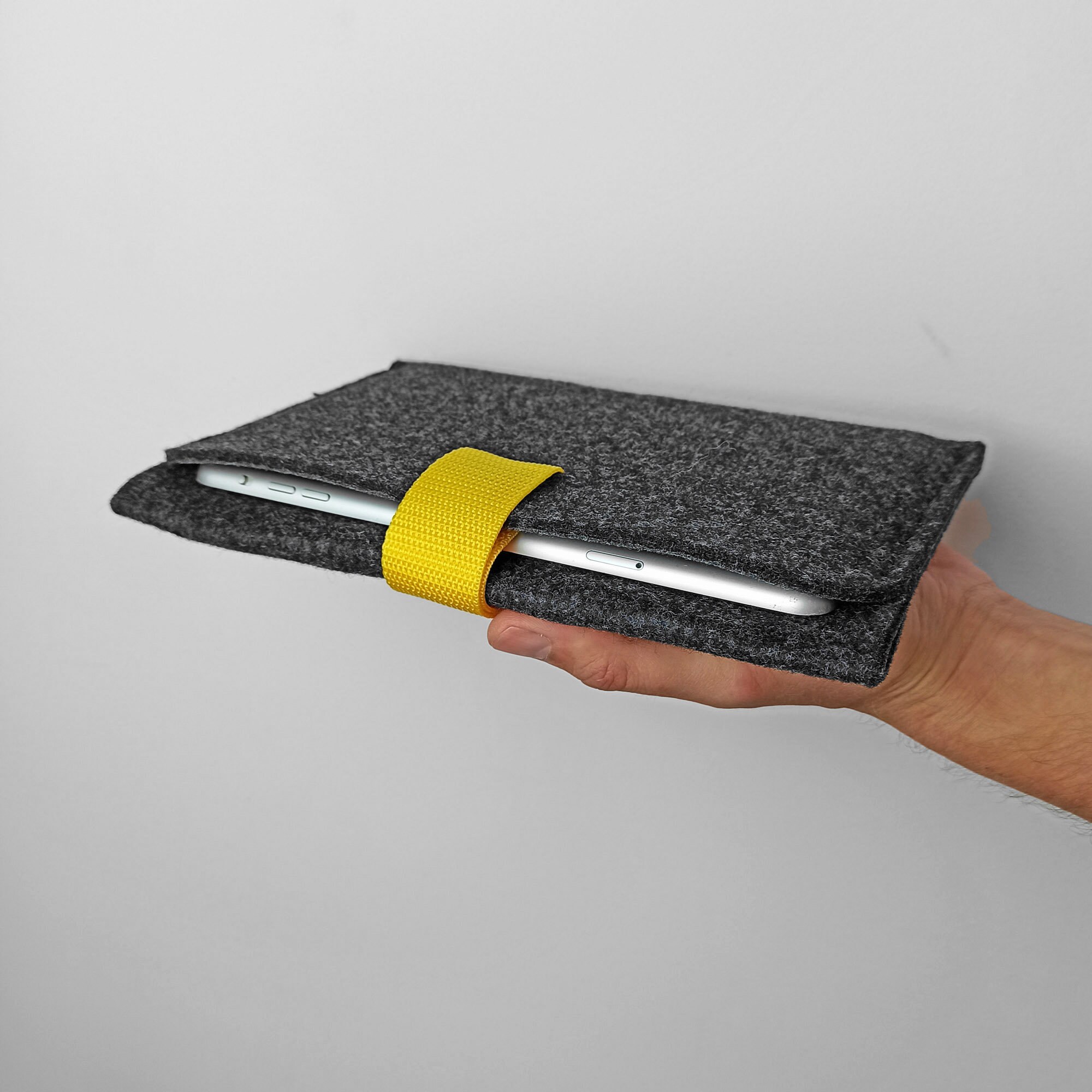 IPad Felt Sleeve Tablet Case Dark Grey Felt Yellow Buckle All Sizes ...