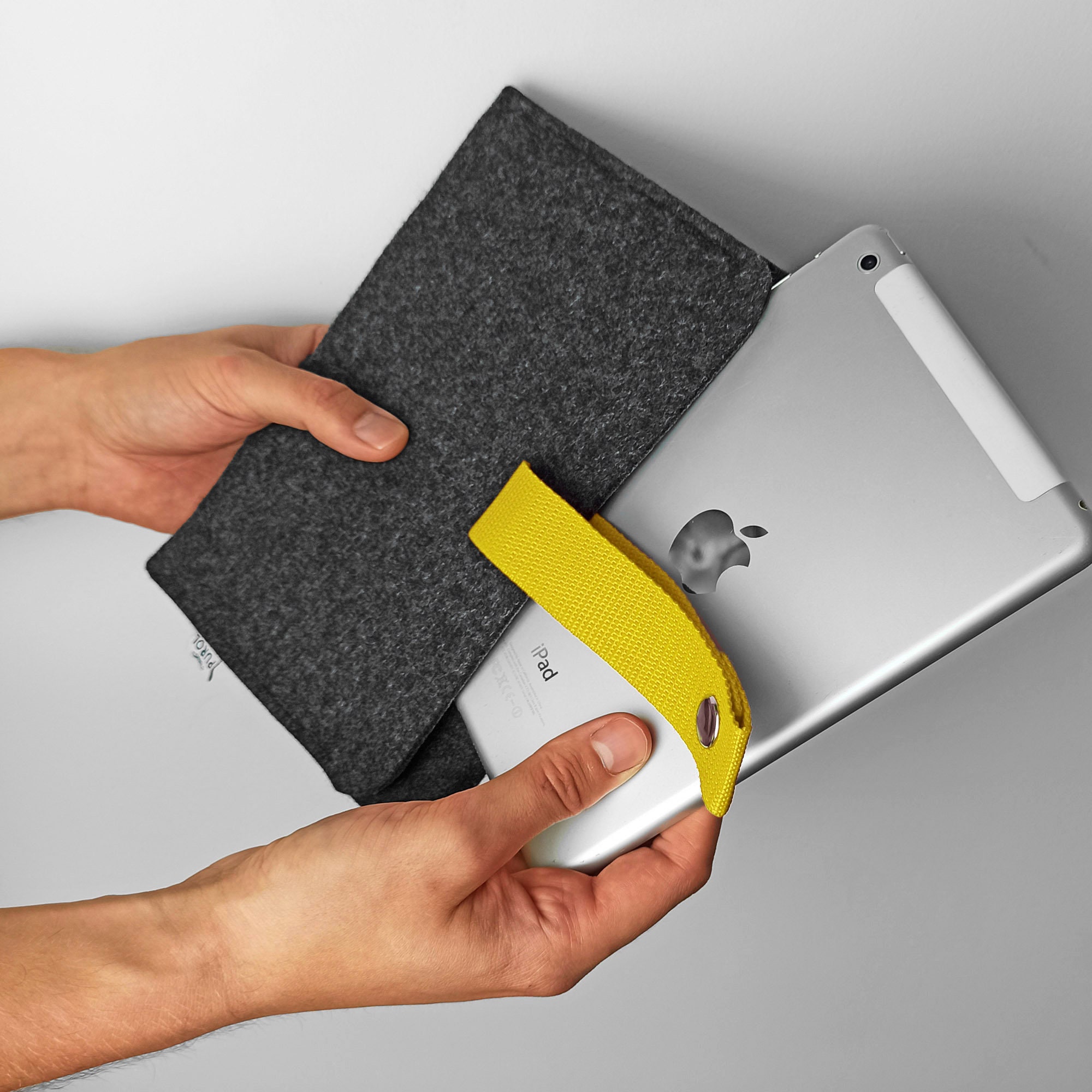 IPad Felt Sleeve Tablet Case Dark Grey Felt Yellow Buckle All Sizes ...