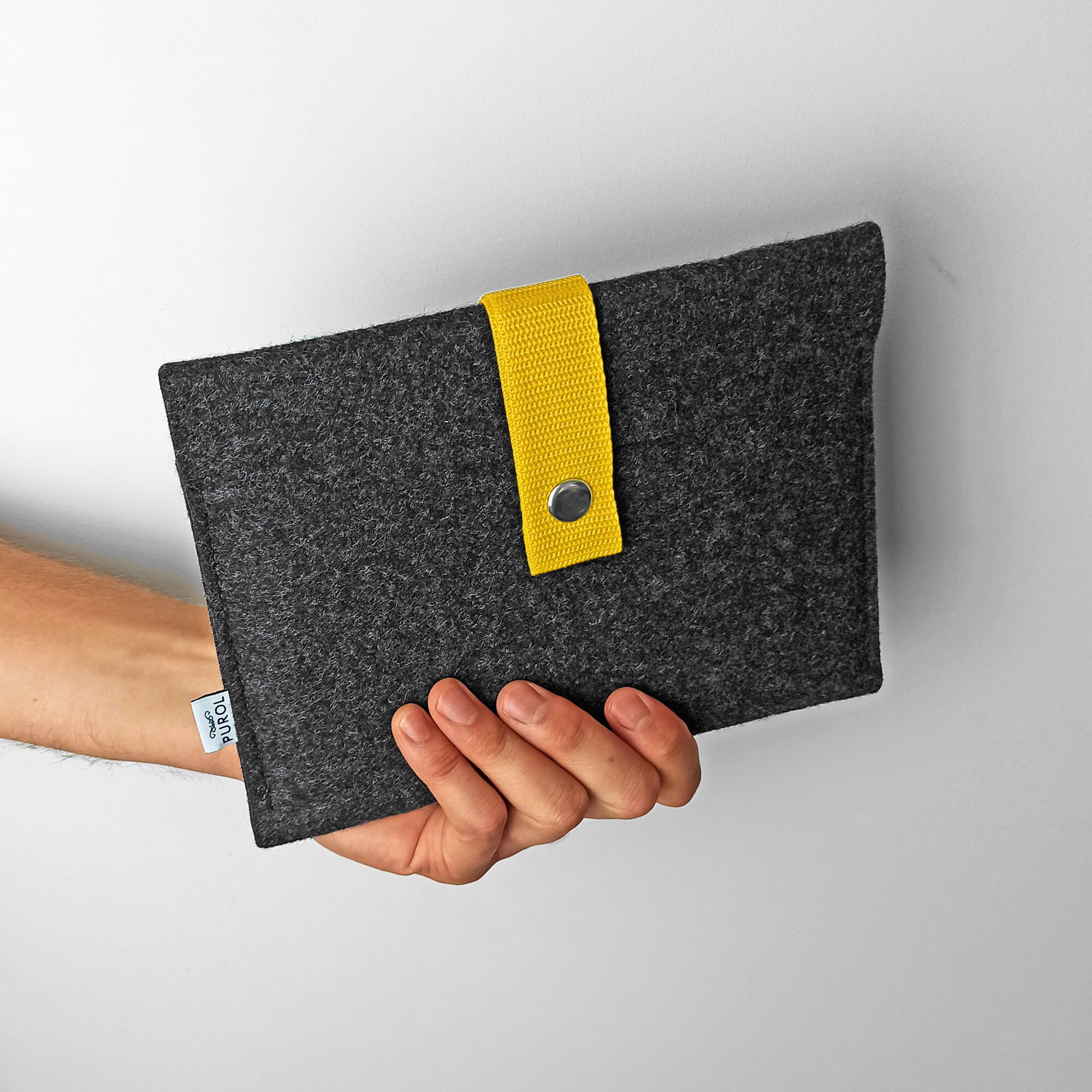 IPad Felt Sleeve Tablet Case Dark Grey Felt Yellow Buckle All Sizes ...
